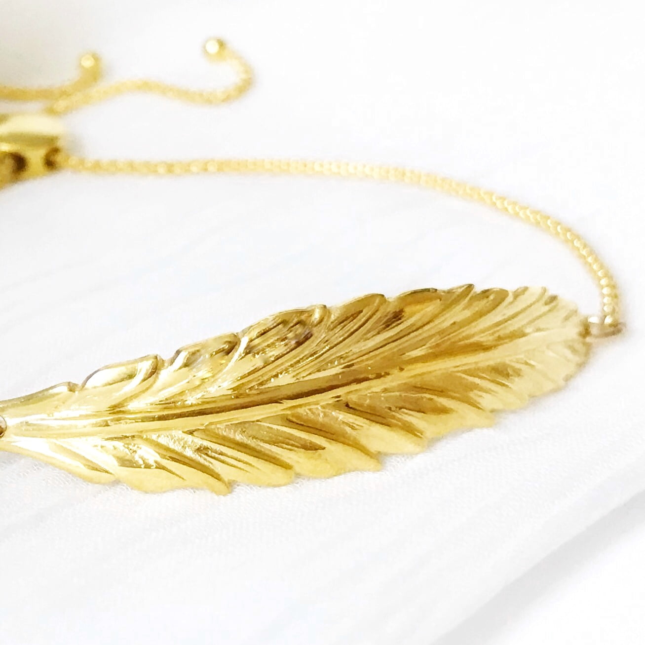 Yellow Gold Feather Bracelet | by Me Me Jewellery